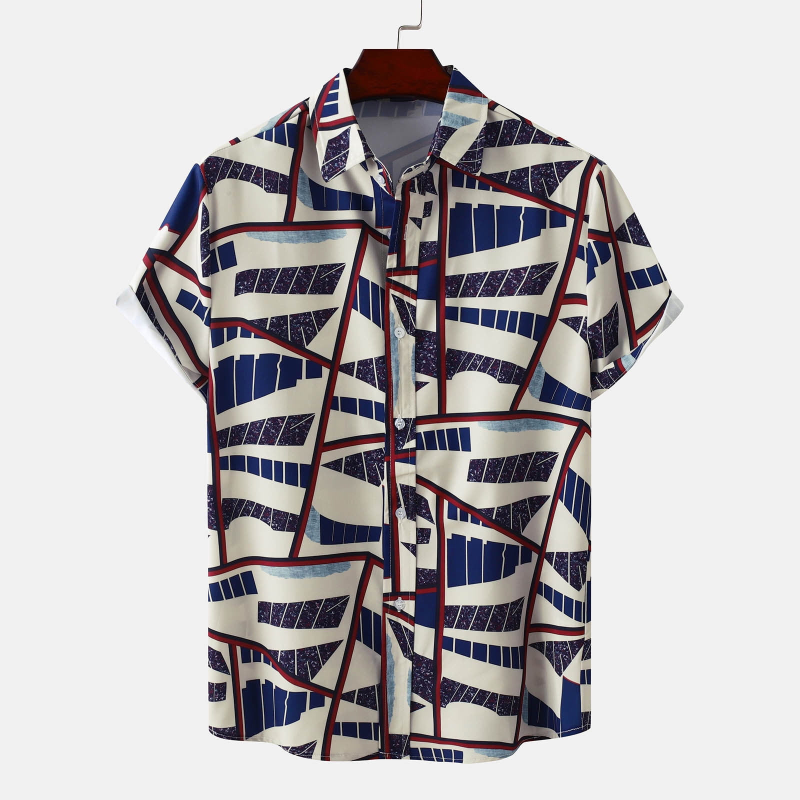 Poteti Mens Summer Shirt Hawaiian Beach Tropical Short Sleeve Casual