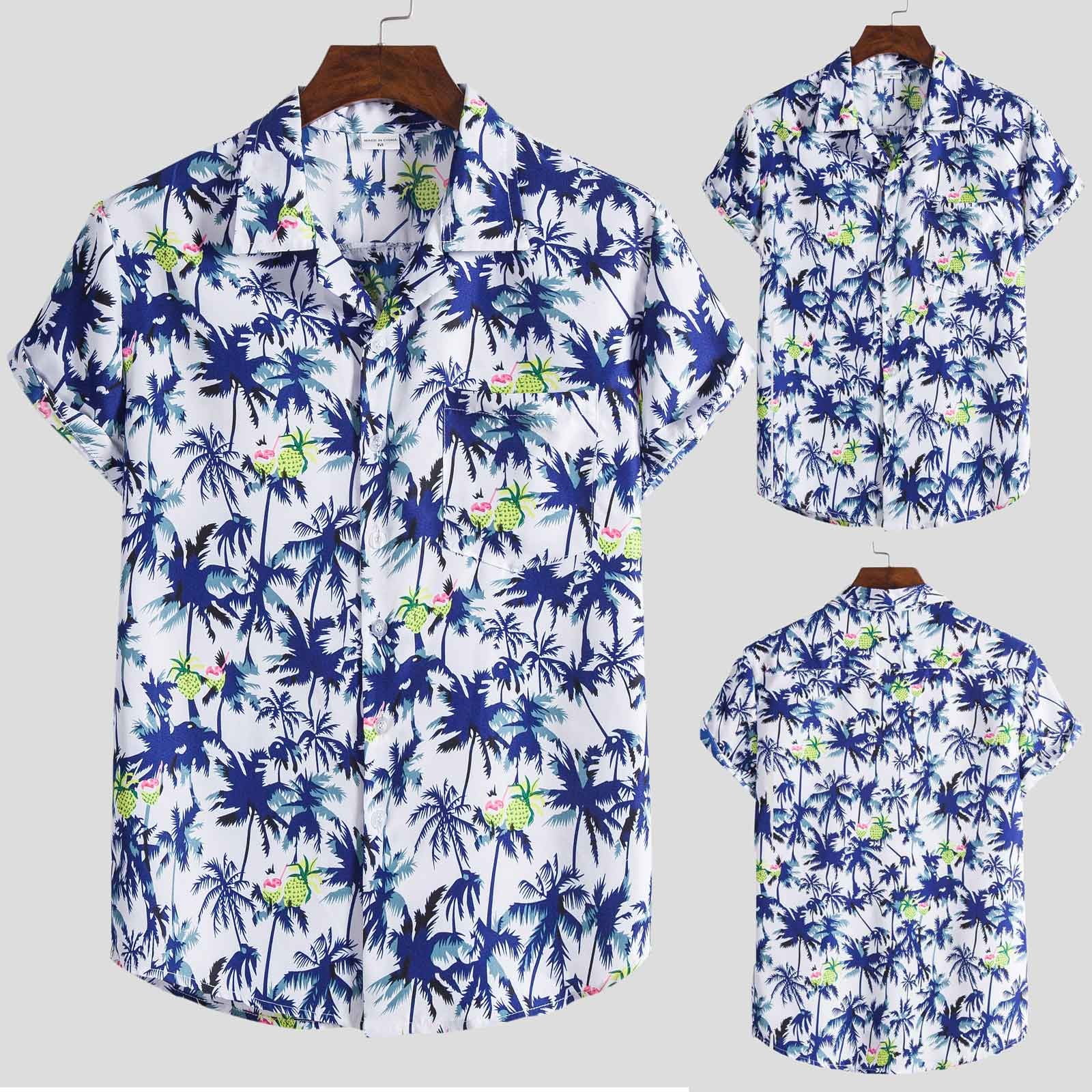 POTETI Mens Summer Shirts Clearance Beach Hawaii Short Sleeve Tropical Button Down Shirt Tops ...