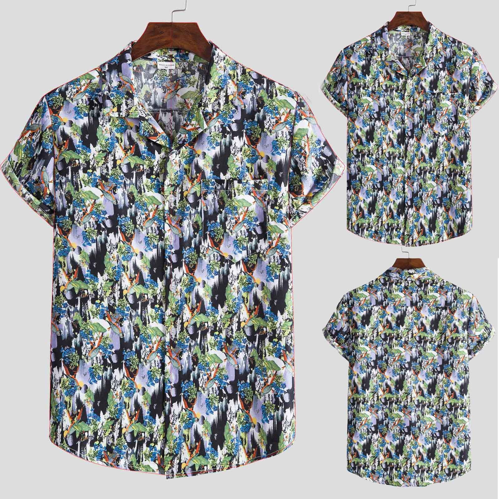 POTETI Mens Summer Shirts Clearance Beach Hawaiian Tropical Short Sleeve Button up Shirts Tops ...