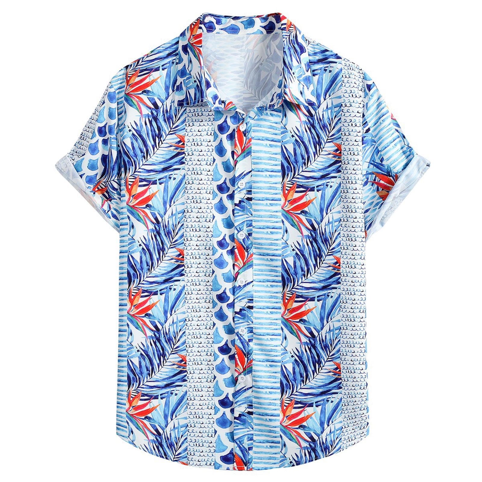 Poteti Mens Summer Shirts Hawaiian Beach Casual Short Sleeve Tropical