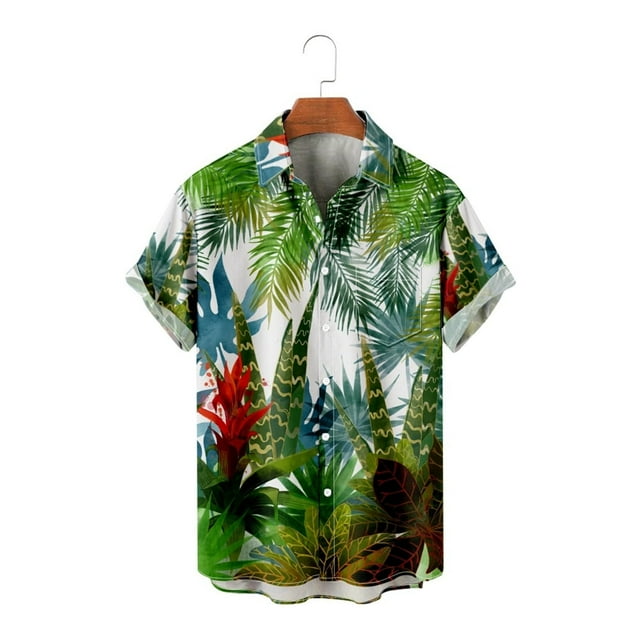 Poteti Mens Summer Shirts Hawaiian Beach Tropical Short Sleeve Casual