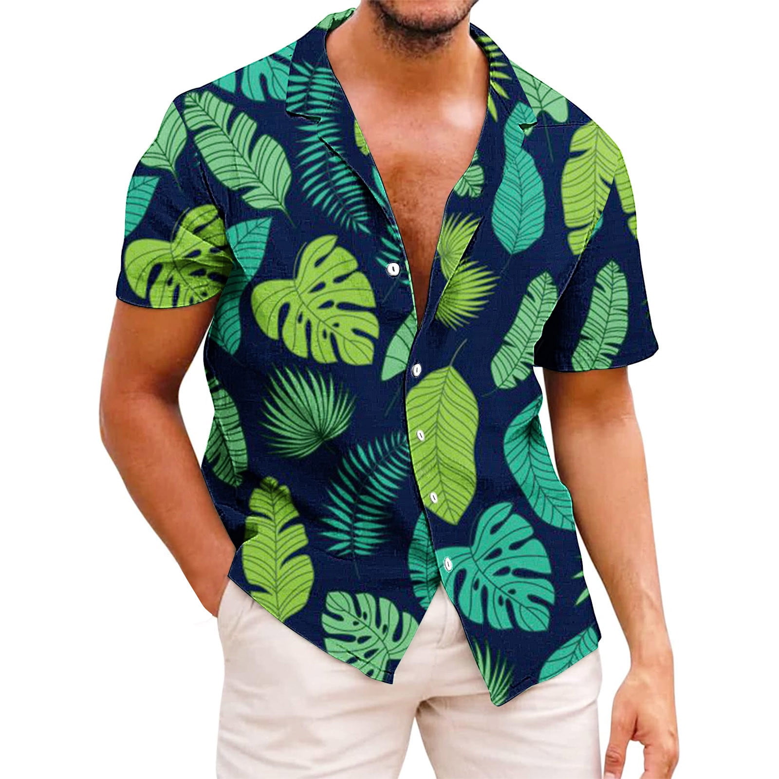 POTETI Mens Summer Shirts Hawaiian Beach Tropical Short Sleeve Casual ...