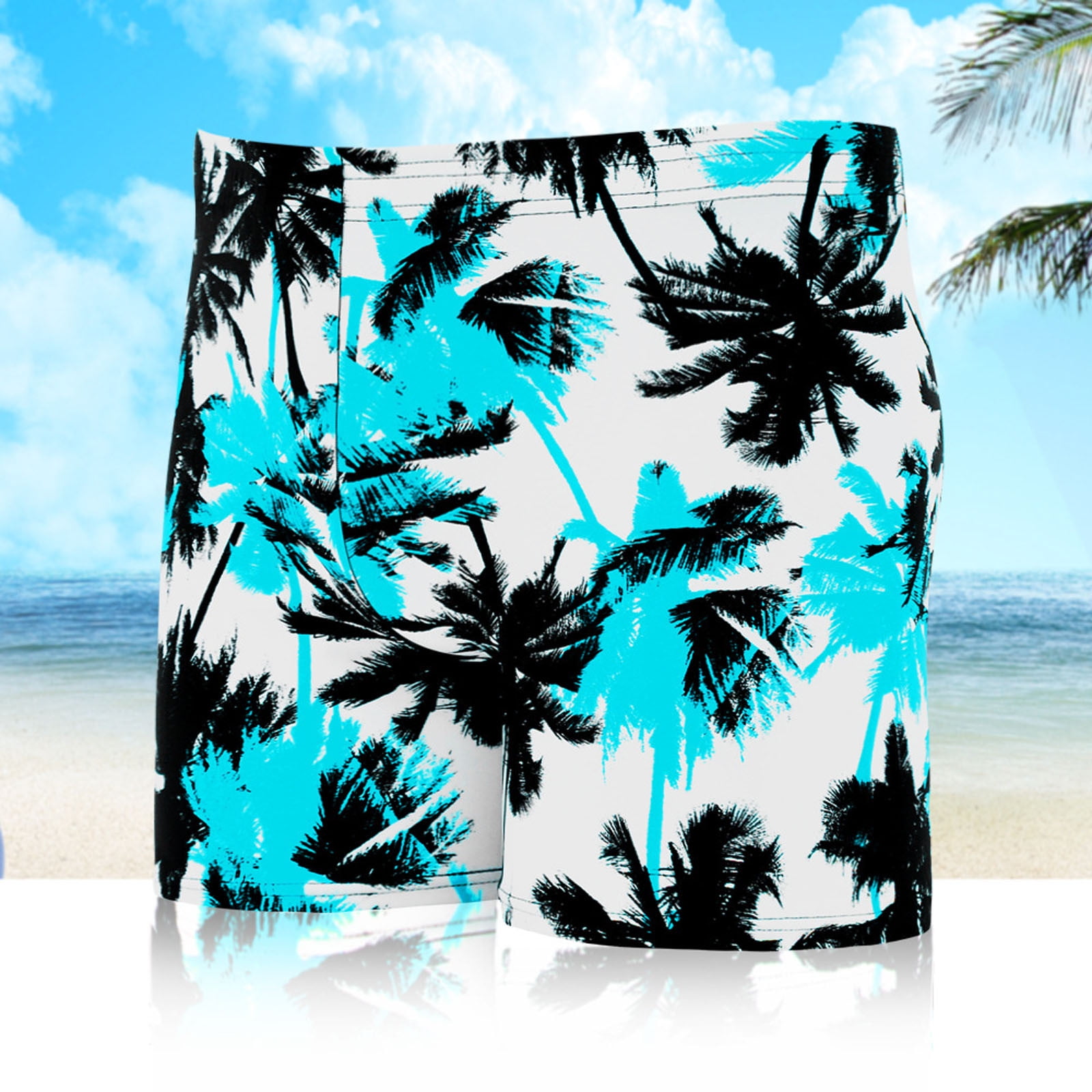 Poteti Mens Swim Trunk Quick Dry Tropical Print Hawaiian Holiday Casual