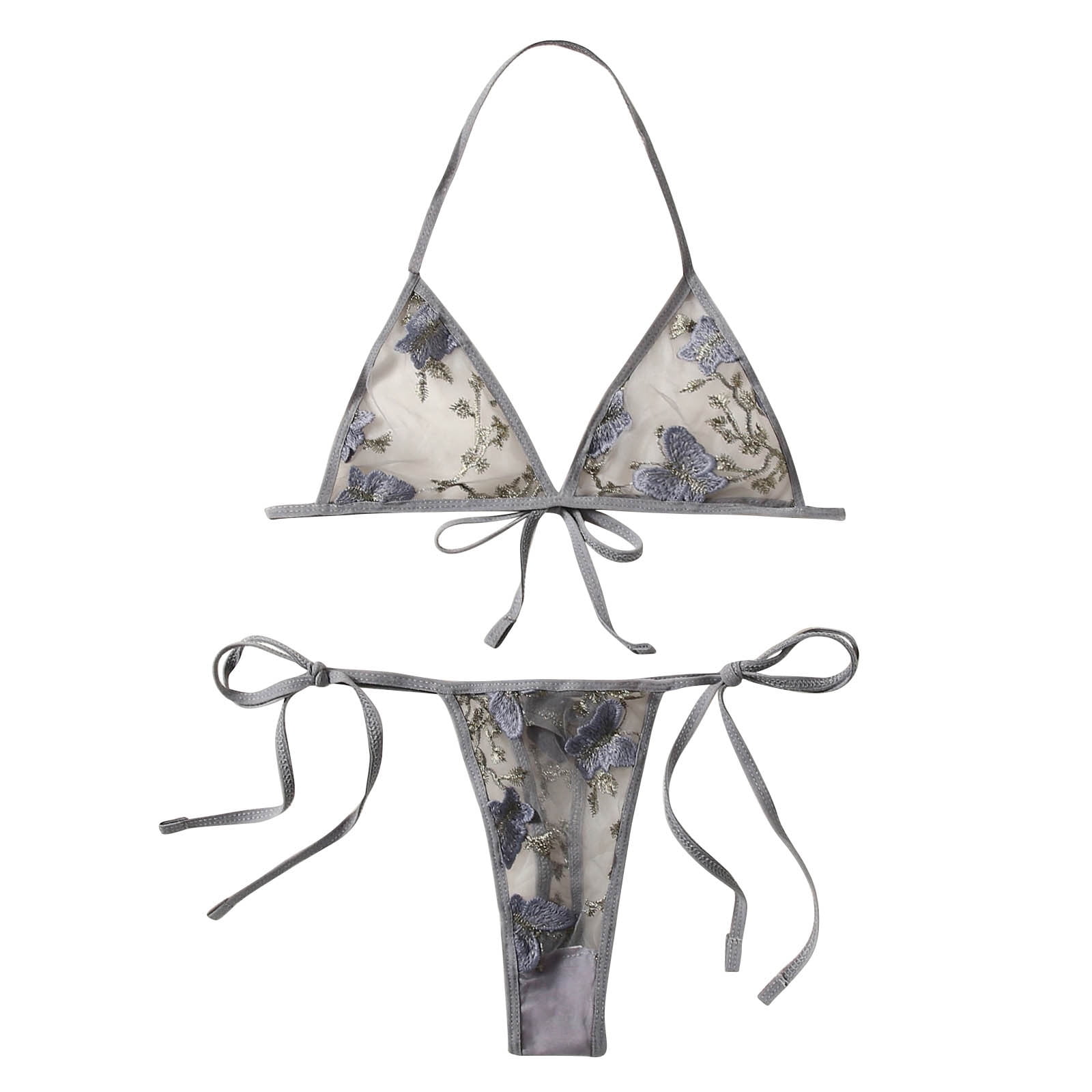 Poteti Mesh Lingerie For Women Sexy See Through Gray Underwear Bandage