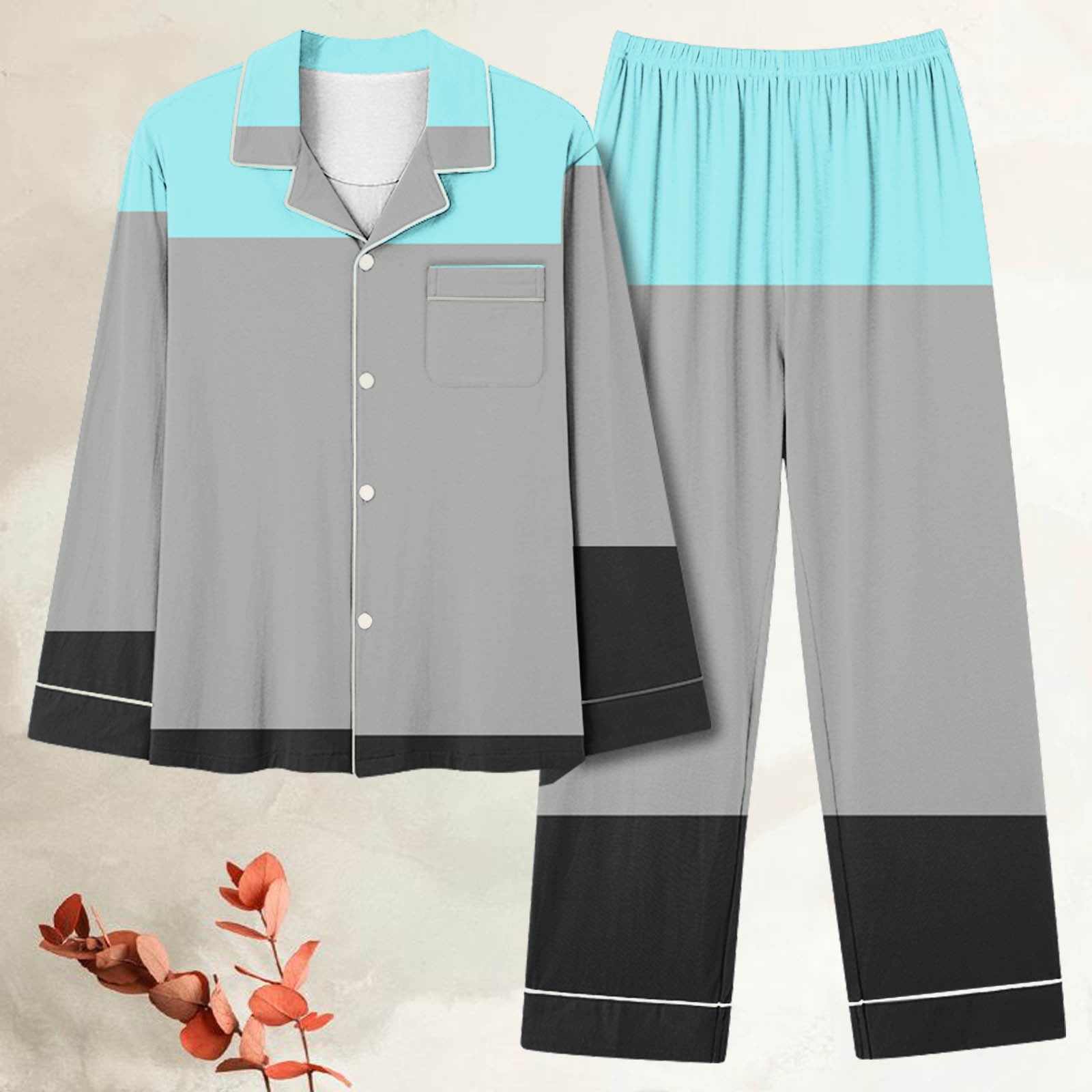 POTETI Pj Women Notch Collar Tie Dye Pajamas Tops with Pocket and Pants ...