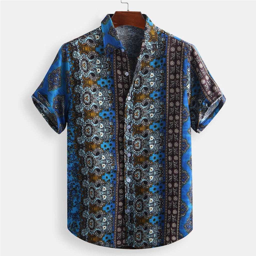 Poteti Plus Size Mens Summer Shirt Beach Hawaiian Short Sleeve Casual