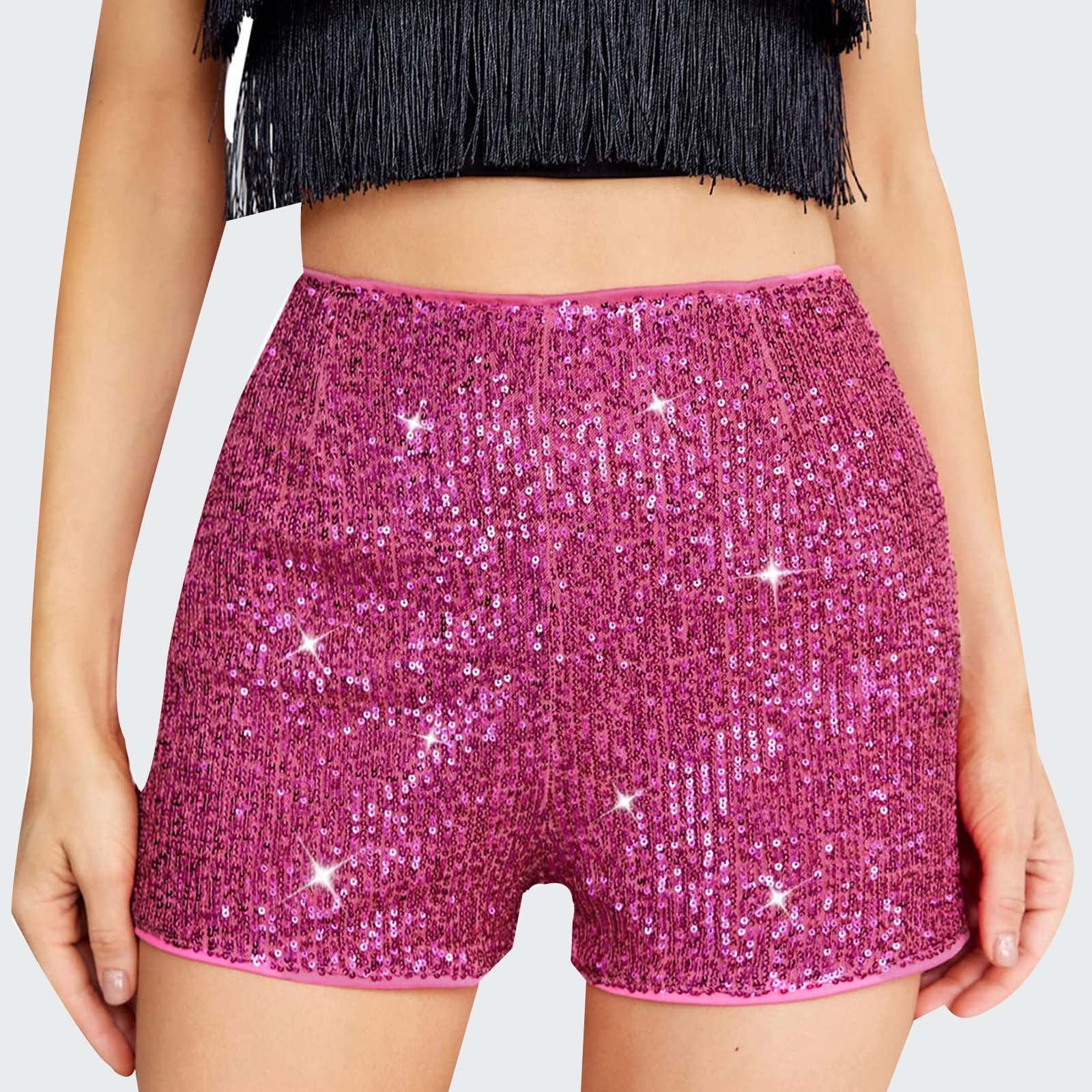 Poteti Sequin Womens Club Shorts Mid Rise Plus Size Womens Shorts Hot