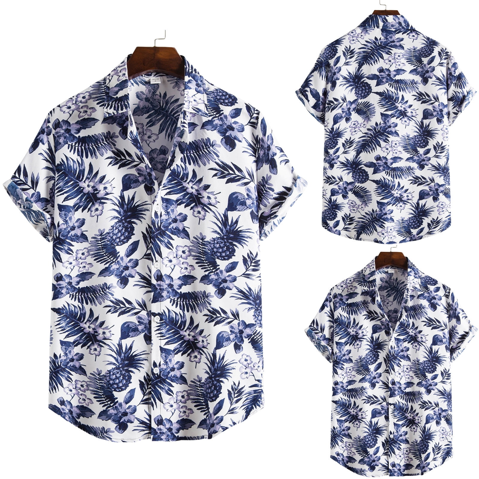 POTETI Shirts for Men Beach Hawaii Linen Short Sleeve Casual Tropical Button Down Shirt Tops ...