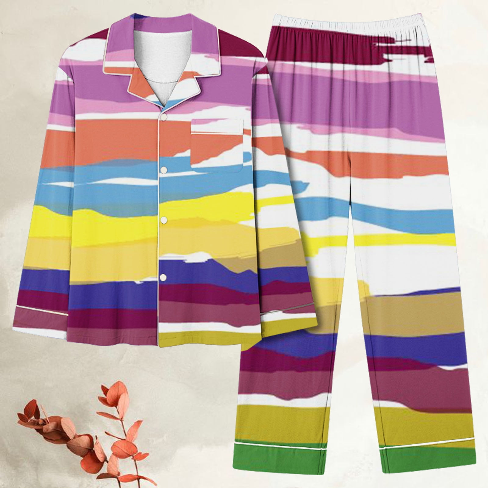 POTETI Silk Pj Set Women Notch Collar Tie Dye Nightgown Tops with ...