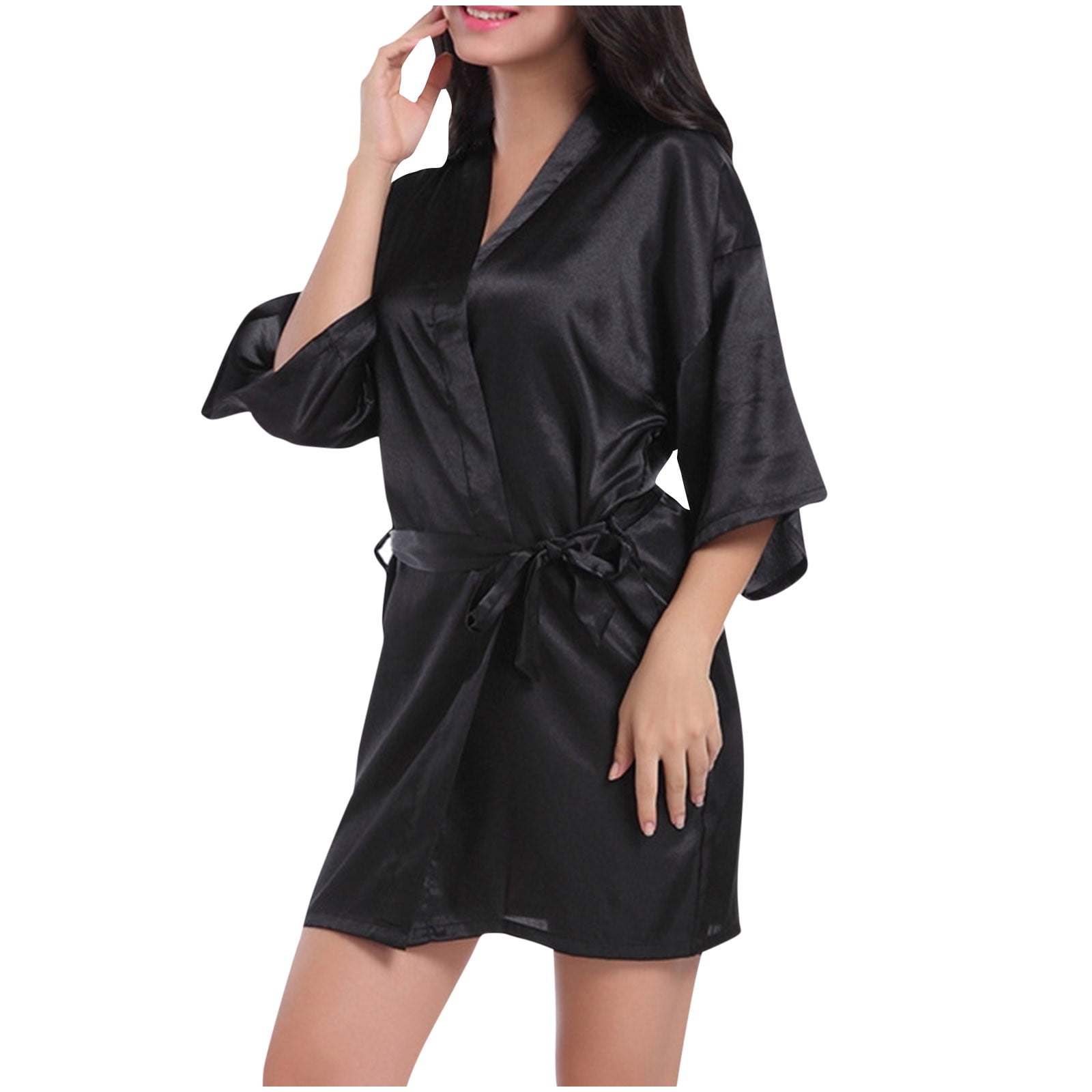 POTETI Silk Womens Pajama Sets Wrap Satin Silk Pajama with Belt ...