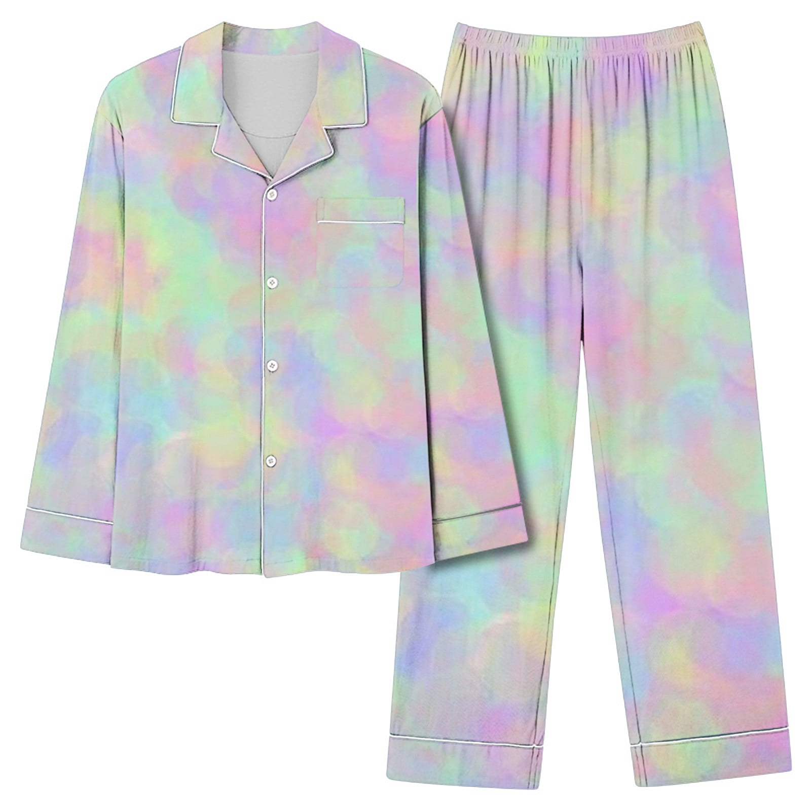 POTETI Sleep Sets for Women Notch Collar Tie Dye Pajamas Tops with ...