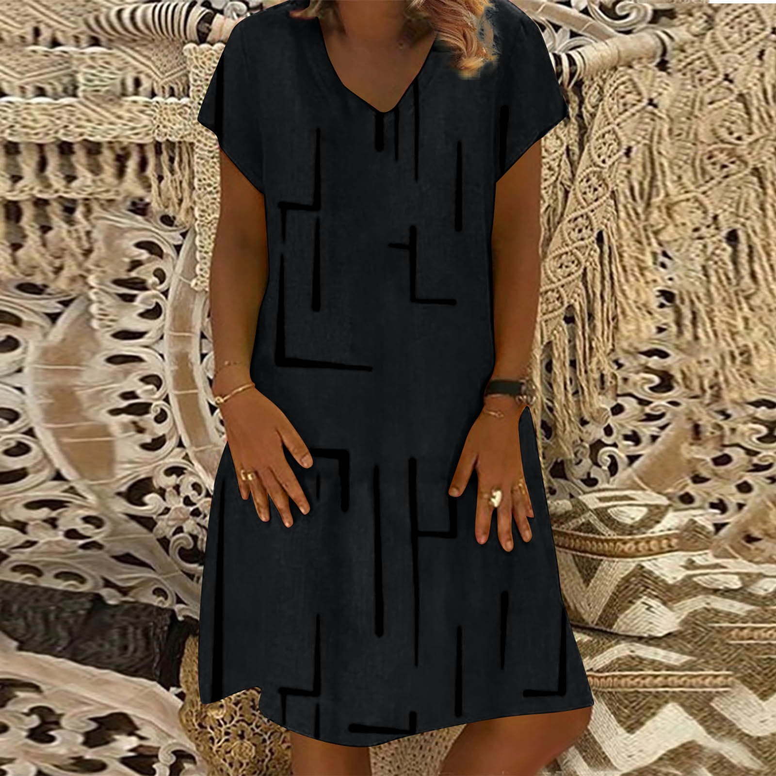 POTETI Sundresses for Plus Size Women Black Vacation Dress Casual Loose ...