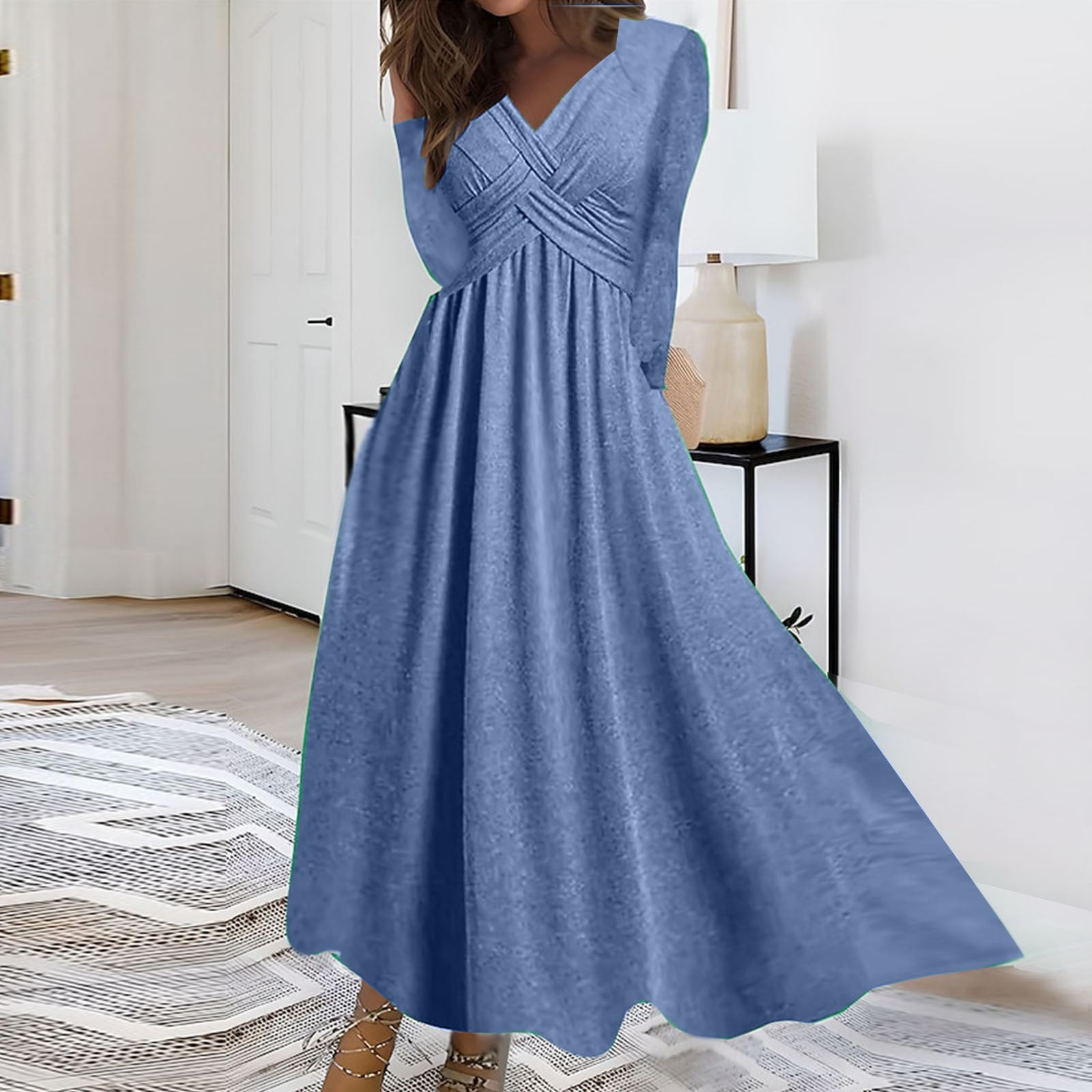 POTETI Sundresses for Women Blue Sun Dresses Sasual Loose Solid Color ...