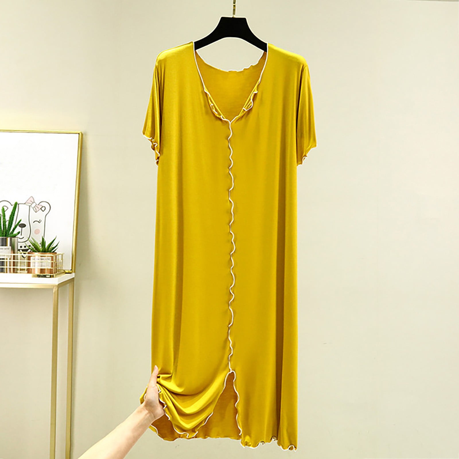 POTETI Sundresses for Women Yellow Beach Dress Short Sleeved Dresses ...