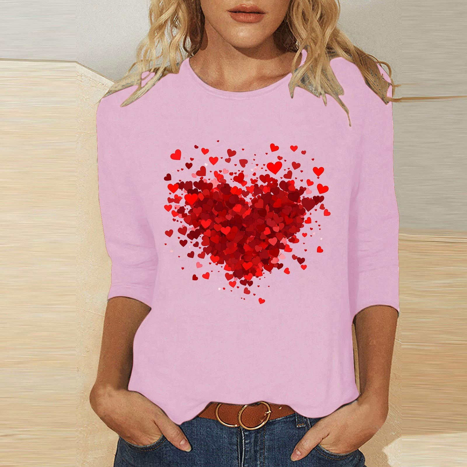 POTETI Valentine Blouse Romantic Three-Quarter Sleeve T-Shirts Casual ...