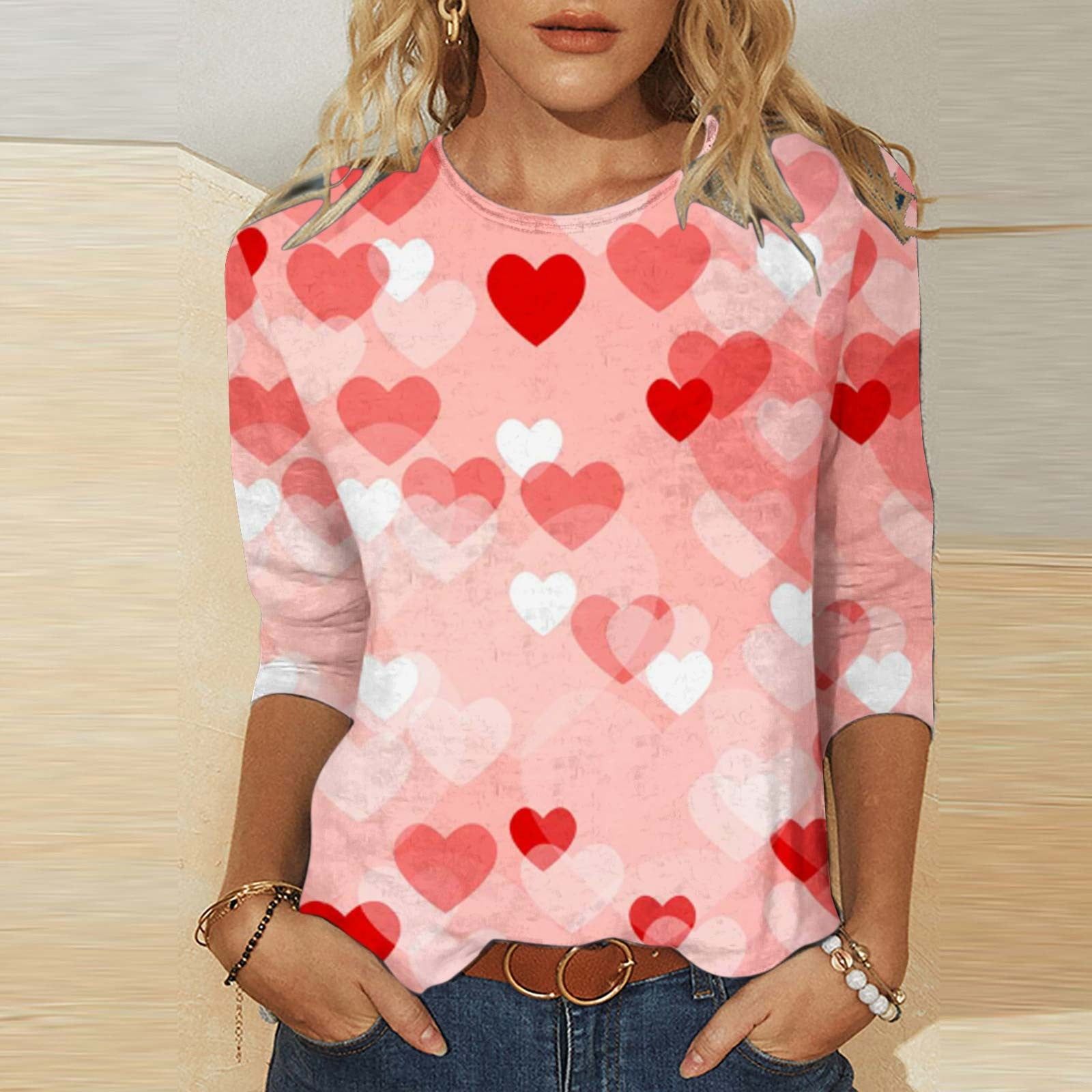 POTETI Valentines Clothes for Women Plus Size Tshirts Women,Women Long Sleeve Pink Tees Heart ...