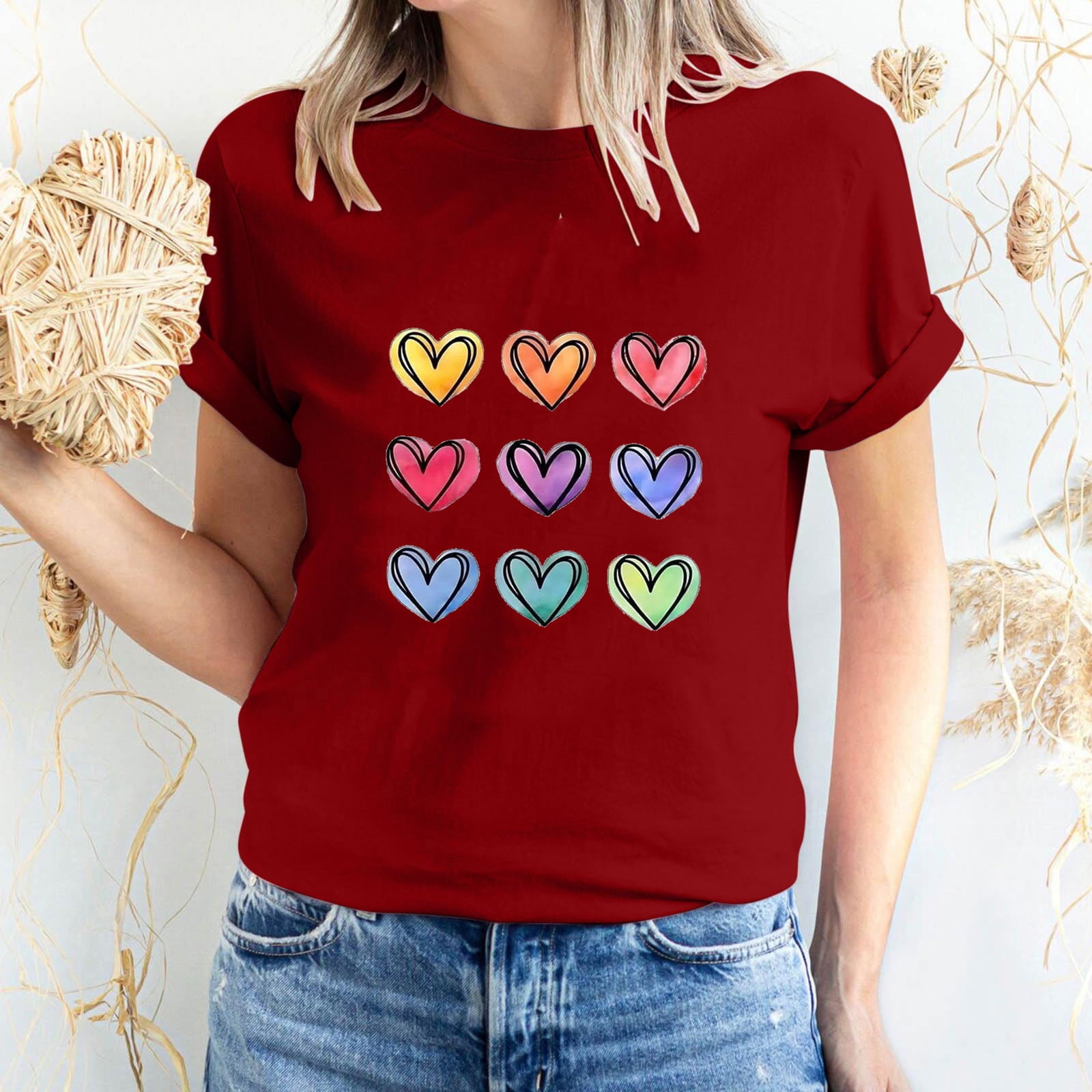 POTETI Valentines T Shirts Women Womens Tops Plus Size,Women's Valentine's Day Gifts for Wife ...