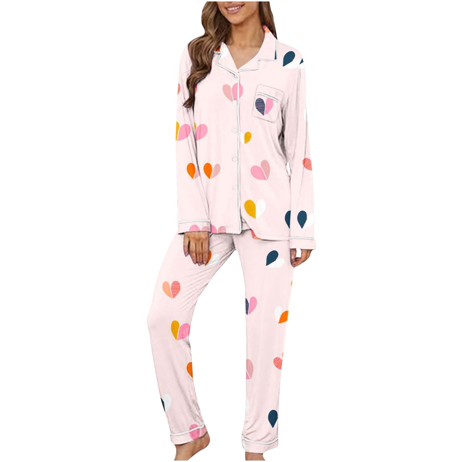POTETI Womens Button Down Pajamas Valentine's Day Women Silk Pajamas ...