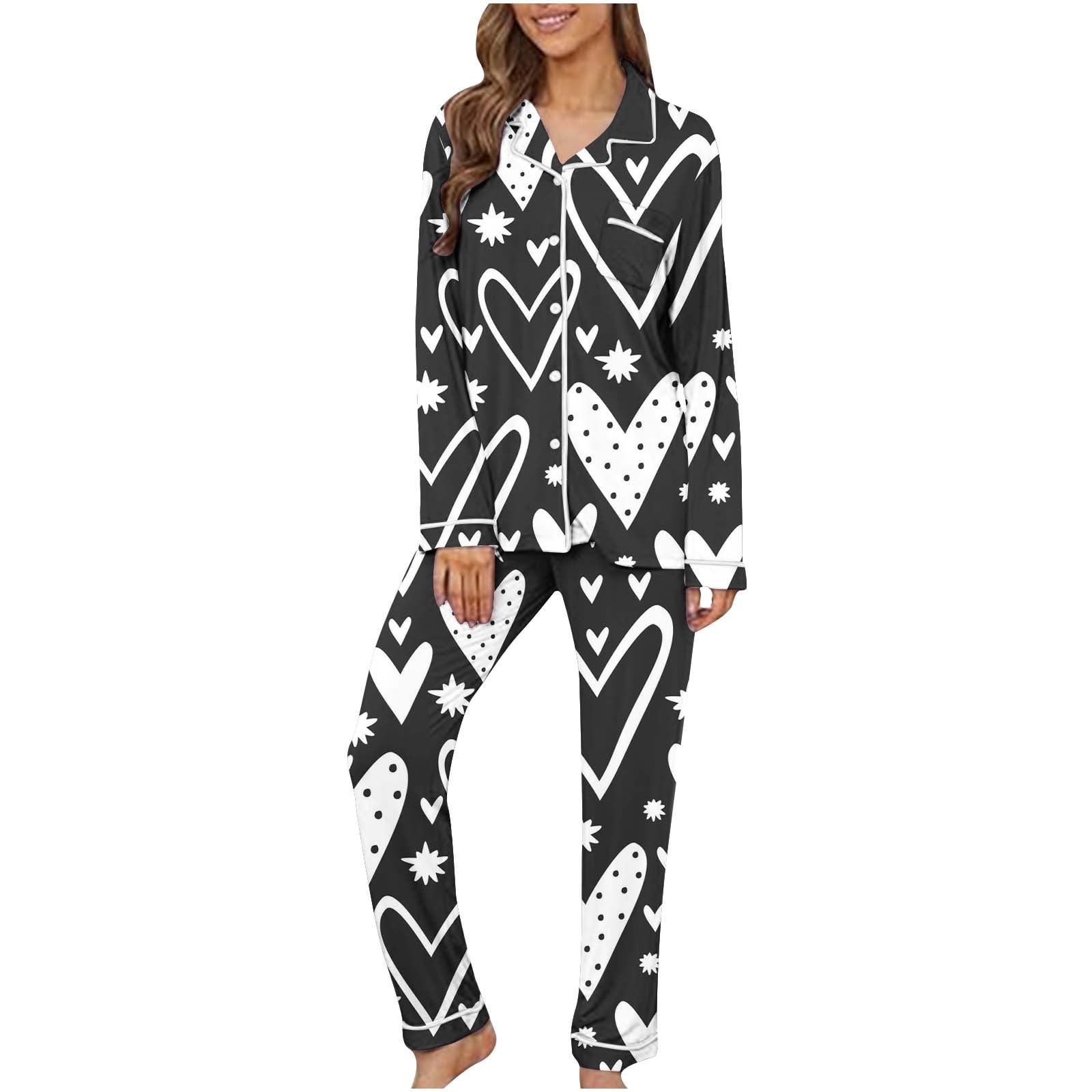 POTETI Womens Button Down Pajamas Valentine's Day Womens Silk Pajamas ...