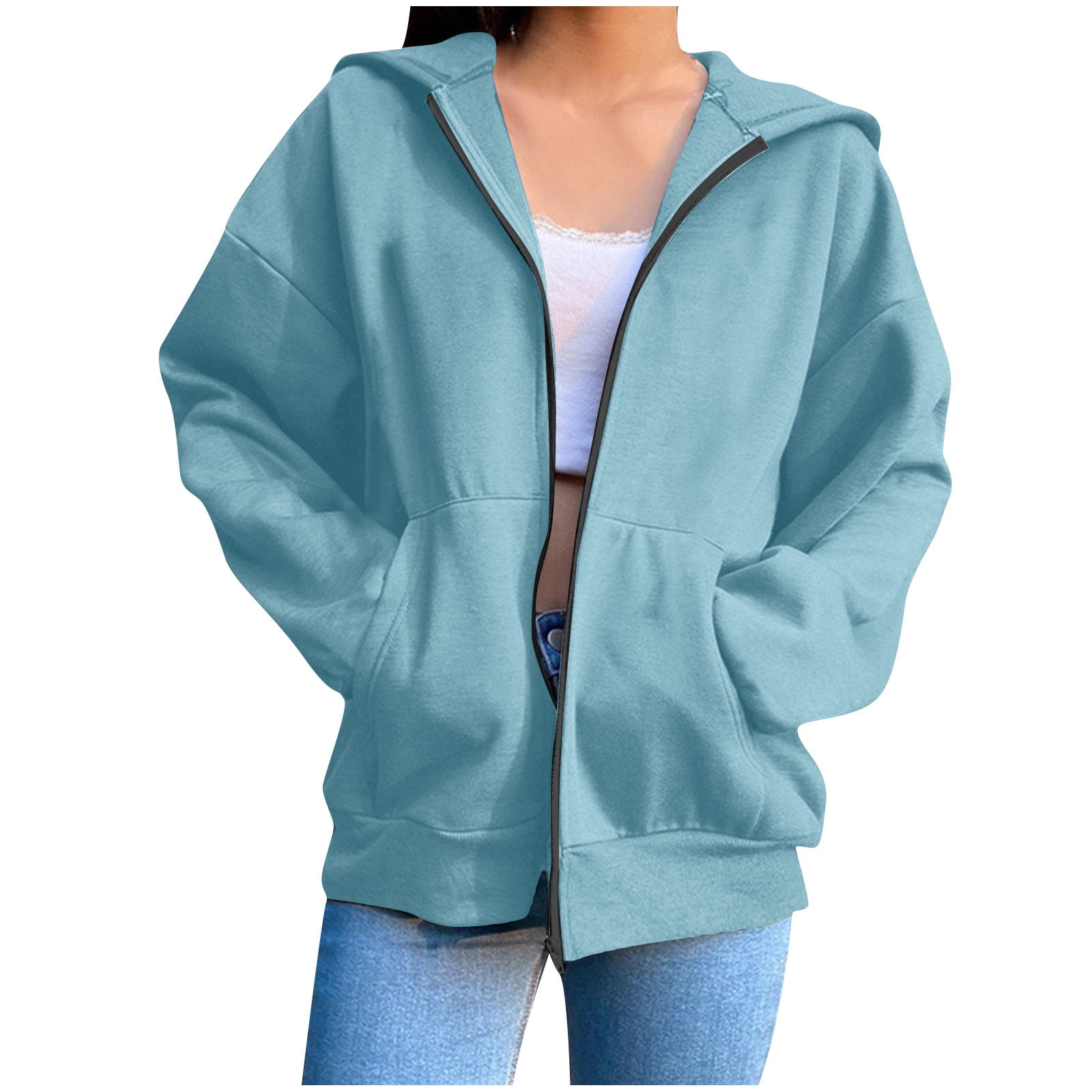 POTETI Womens Fall Sweatshirts with Zipper Casual Long Sleeve Full Zip ...