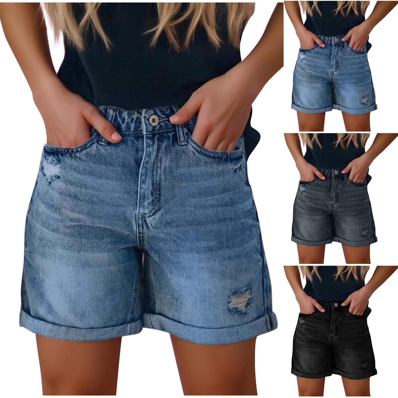 Poteti Womens High Waisted Denim Shorts, Plus Size, Casual, Distressed ...