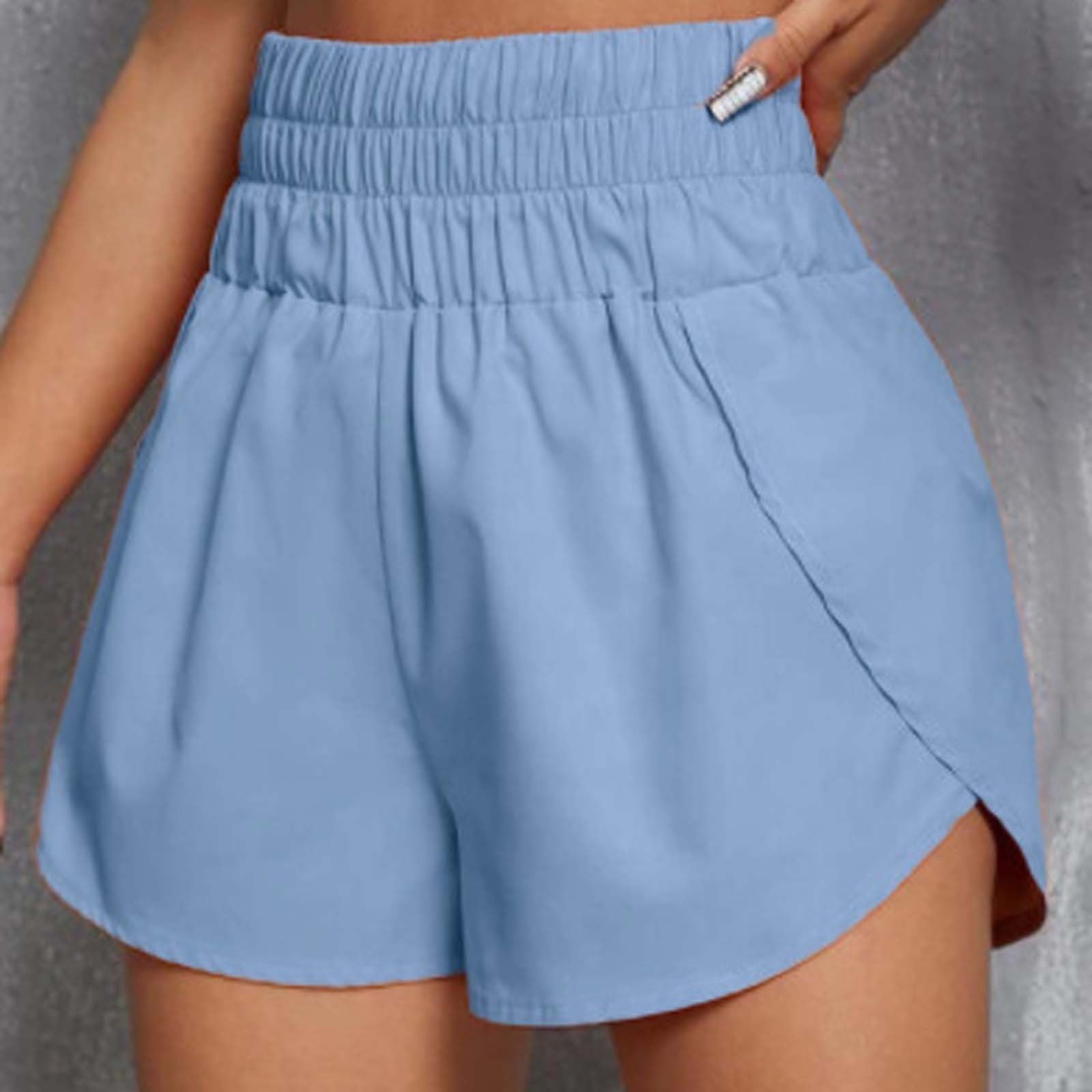 POTETI Womens Running Shorts High Waisted Dolphin Shorts for Women Blue ...
