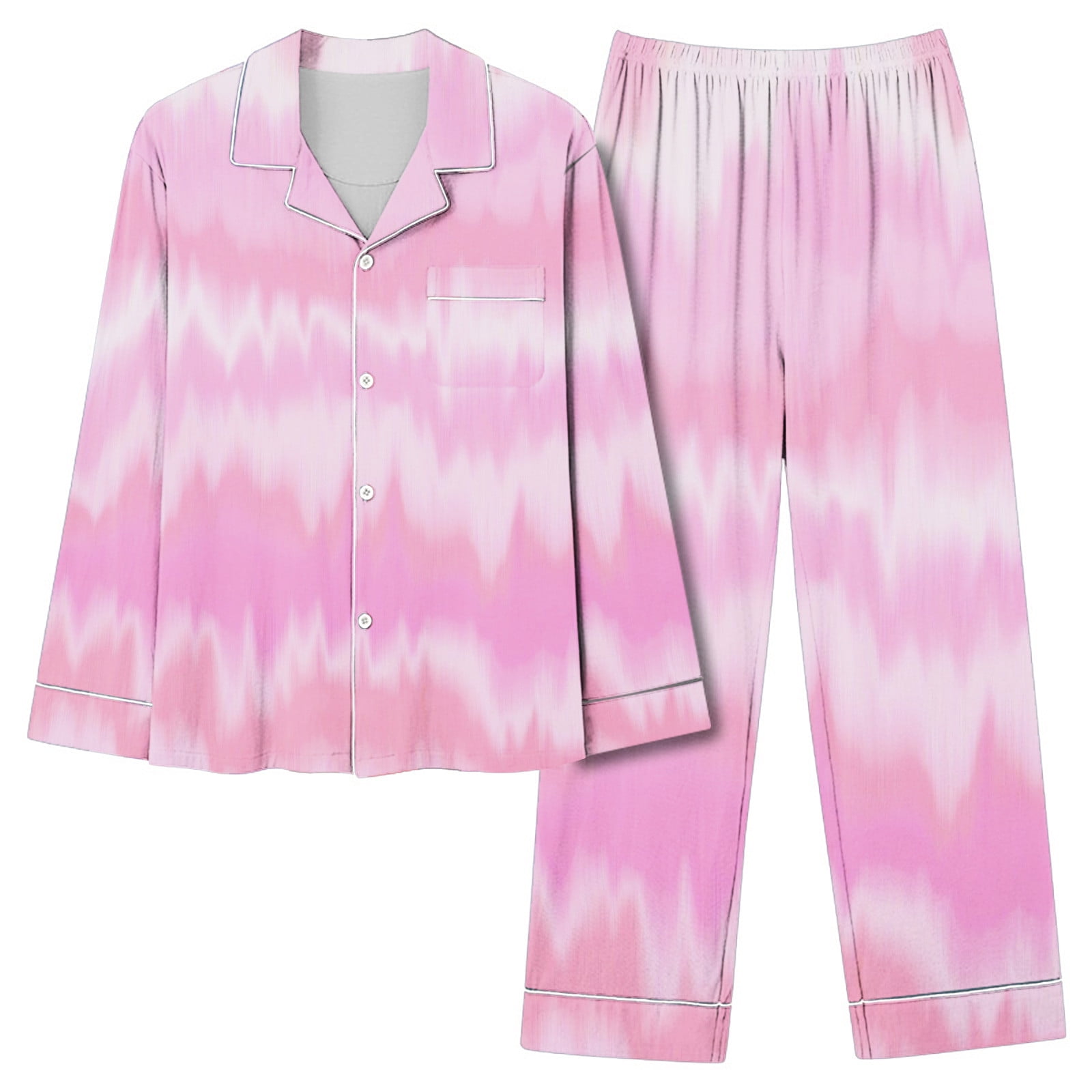 POTETI Womens Silk Pajamas Notch Collar Tie Dye Nightshirts Tops with ...