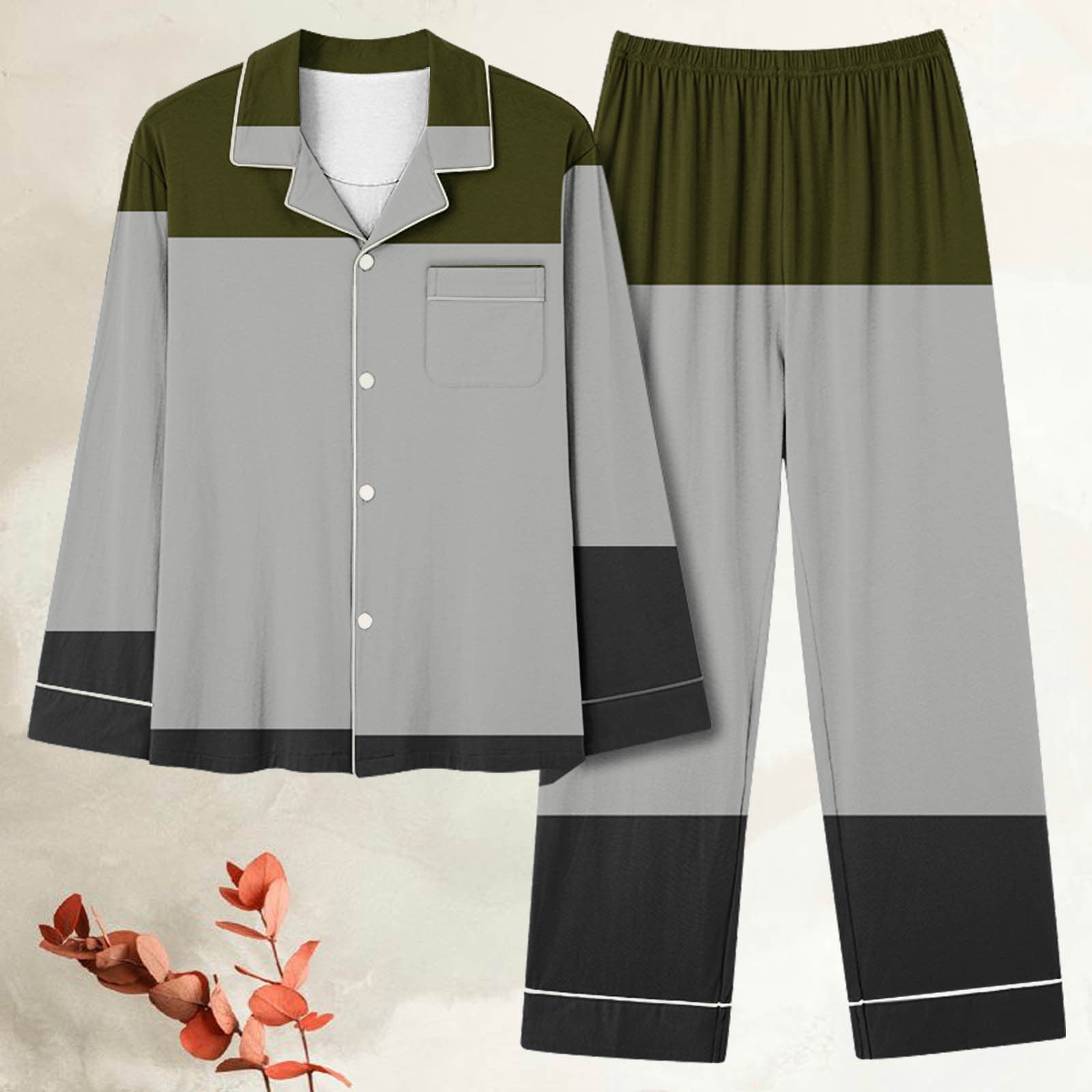 POTETI Womens Sleep Sets Notch Collar Tie Dye Pajamas Tops with Pocket ...