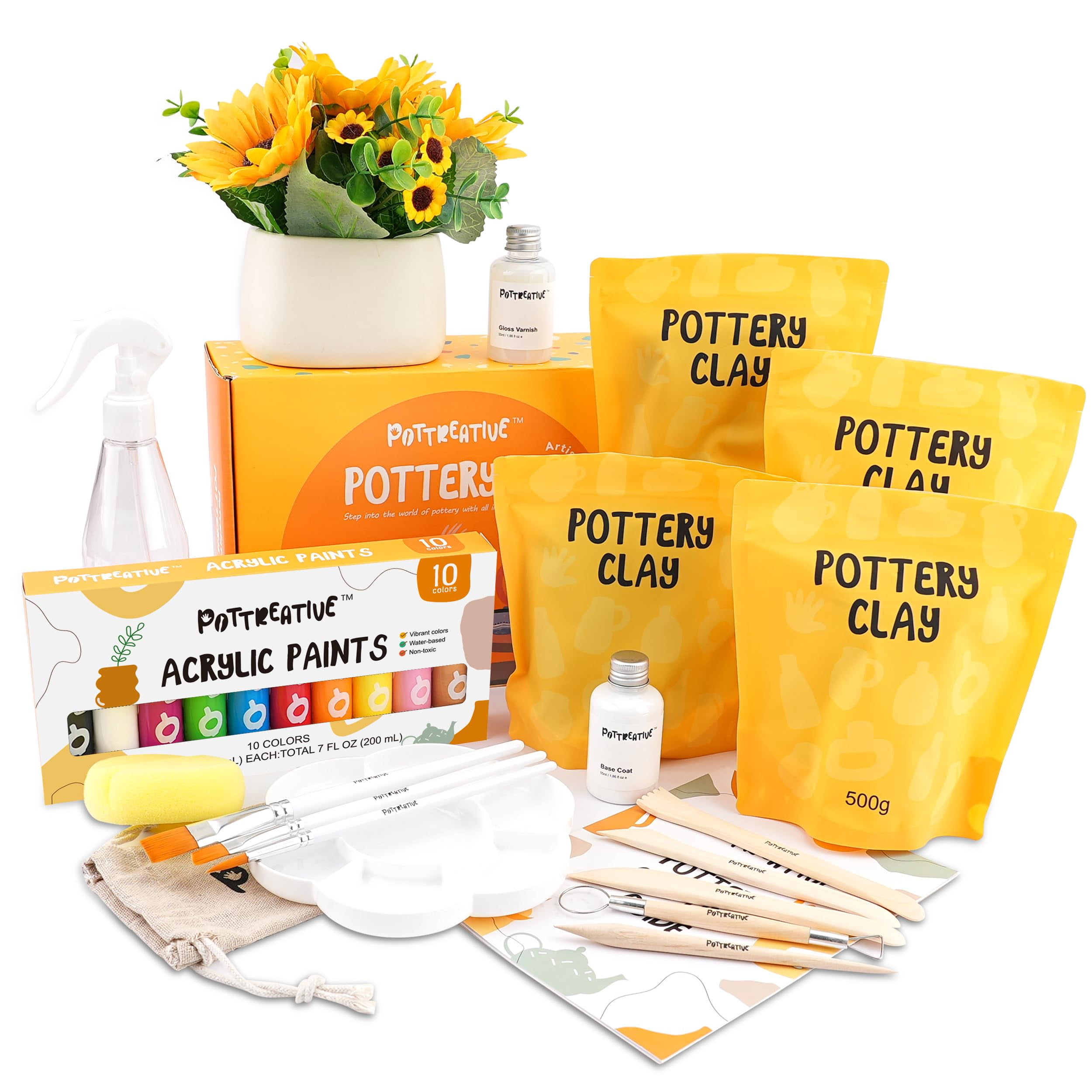 POTTREATIVE Air Dry Clay Pottery Kit - Home DIY Pottery Starter Kits ...