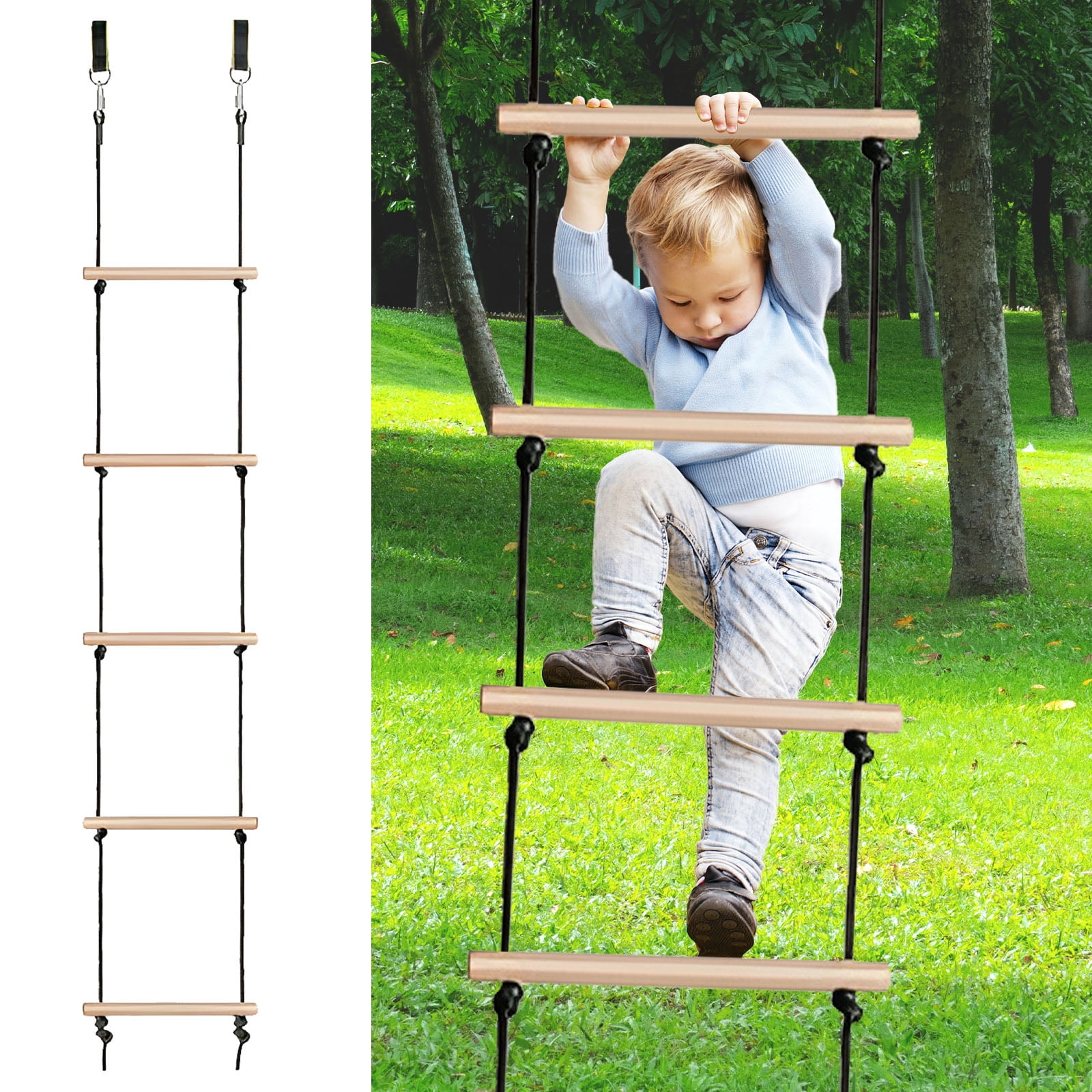 POUDEE Climbing Rope Ladder for Kids, Ninja Warrior Obstacle Course ...