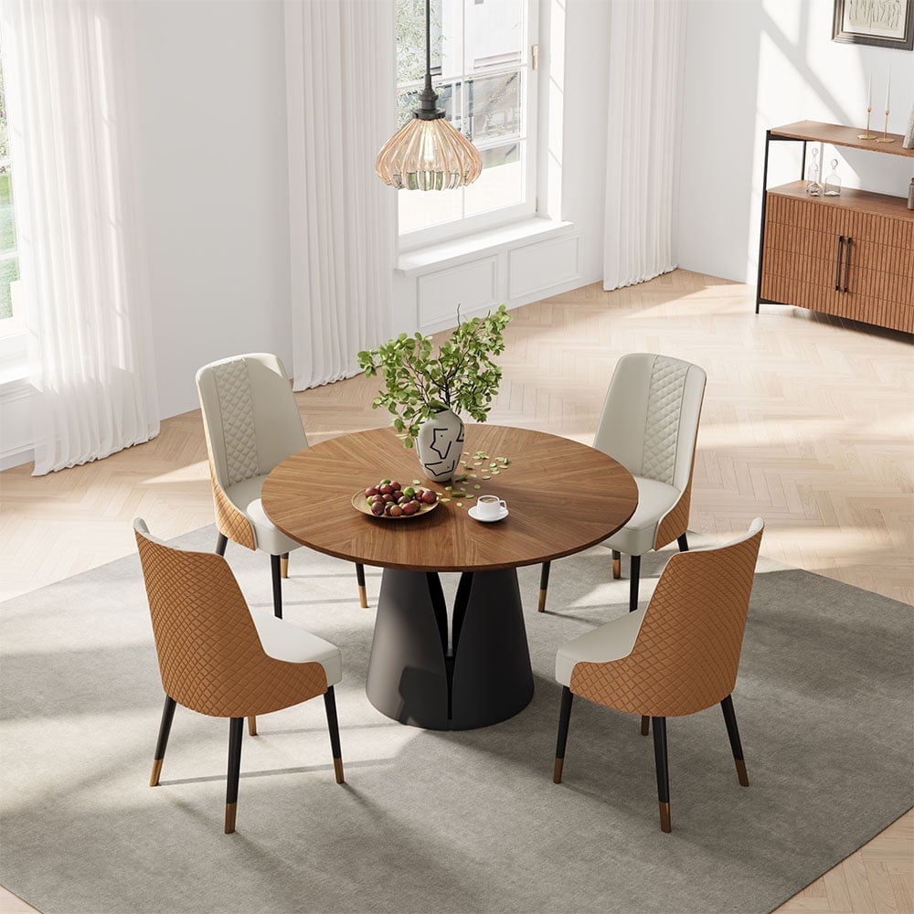 POVISON 47.24“ Modern Round Dining Table for 4, Dark Wood Color, MDF ...