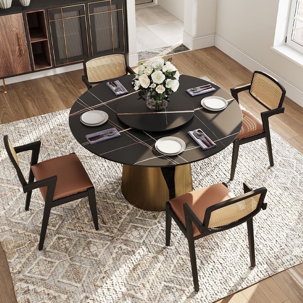 POVISON 47"Modern Round Black Dining Table for 4,Matte Sintered Stone ...