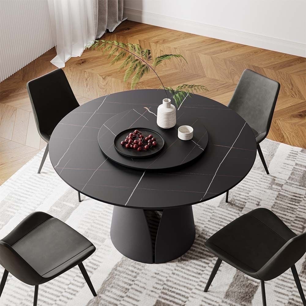 POVISON 47"Modern Round Black Kitchen Dining Table For 4 With Lazy ...