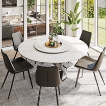POVISON-47" Modern Round Dining Table for 4, Glossy Pandora Sintered ...