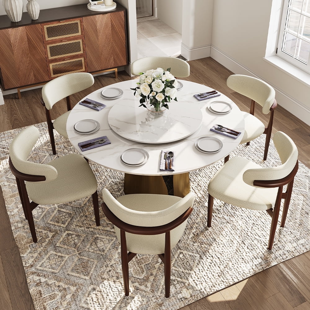 POVISON 59"Modern Black Round Dining Table with Lazy Susan for 6, Matte ...