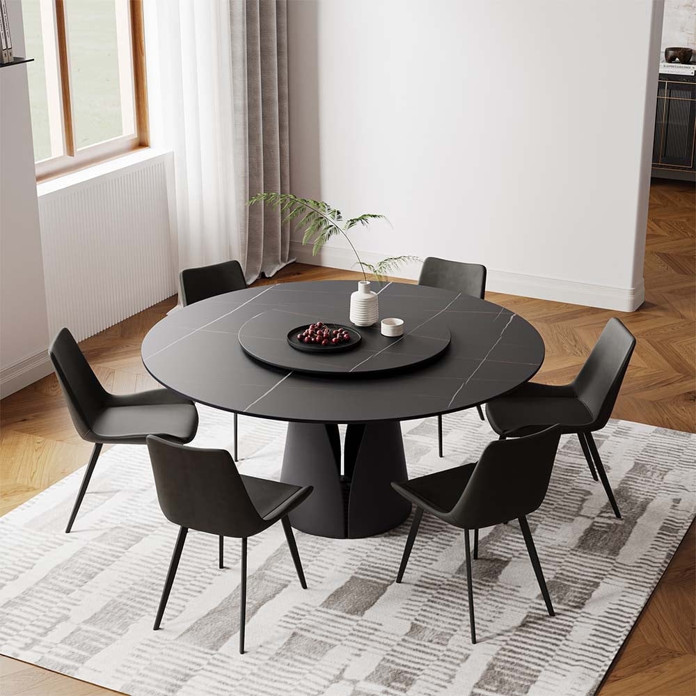 POVISON 59"Modern Round Black Kitchen Dining Table For 6 With Lazy ...