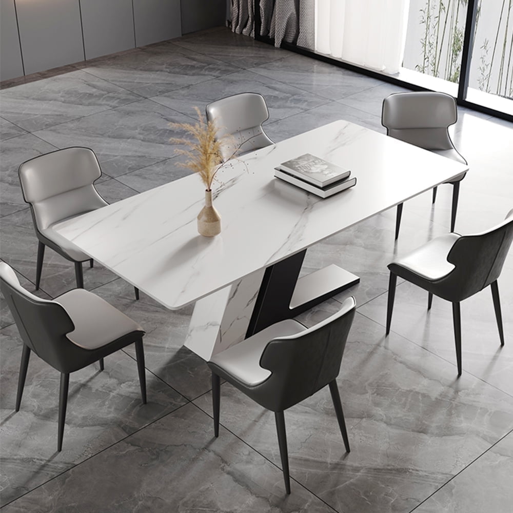 POVISON 63"Modern Luxury White Rectangular Dining Room Table for 4 ...