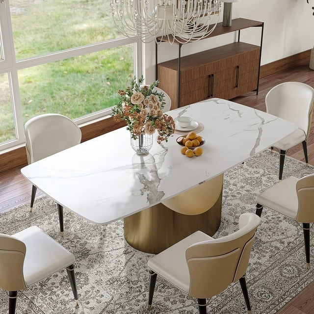 POVISON 71"Hobart Modern Minimalist Dining Table For 4-6, White ...