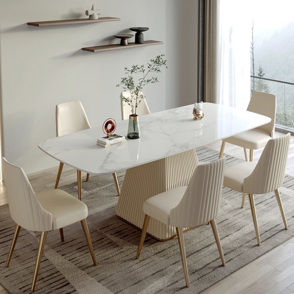 POVISON 71"Minimalist White Rectangular Pedestal Dining Table for 6 ...