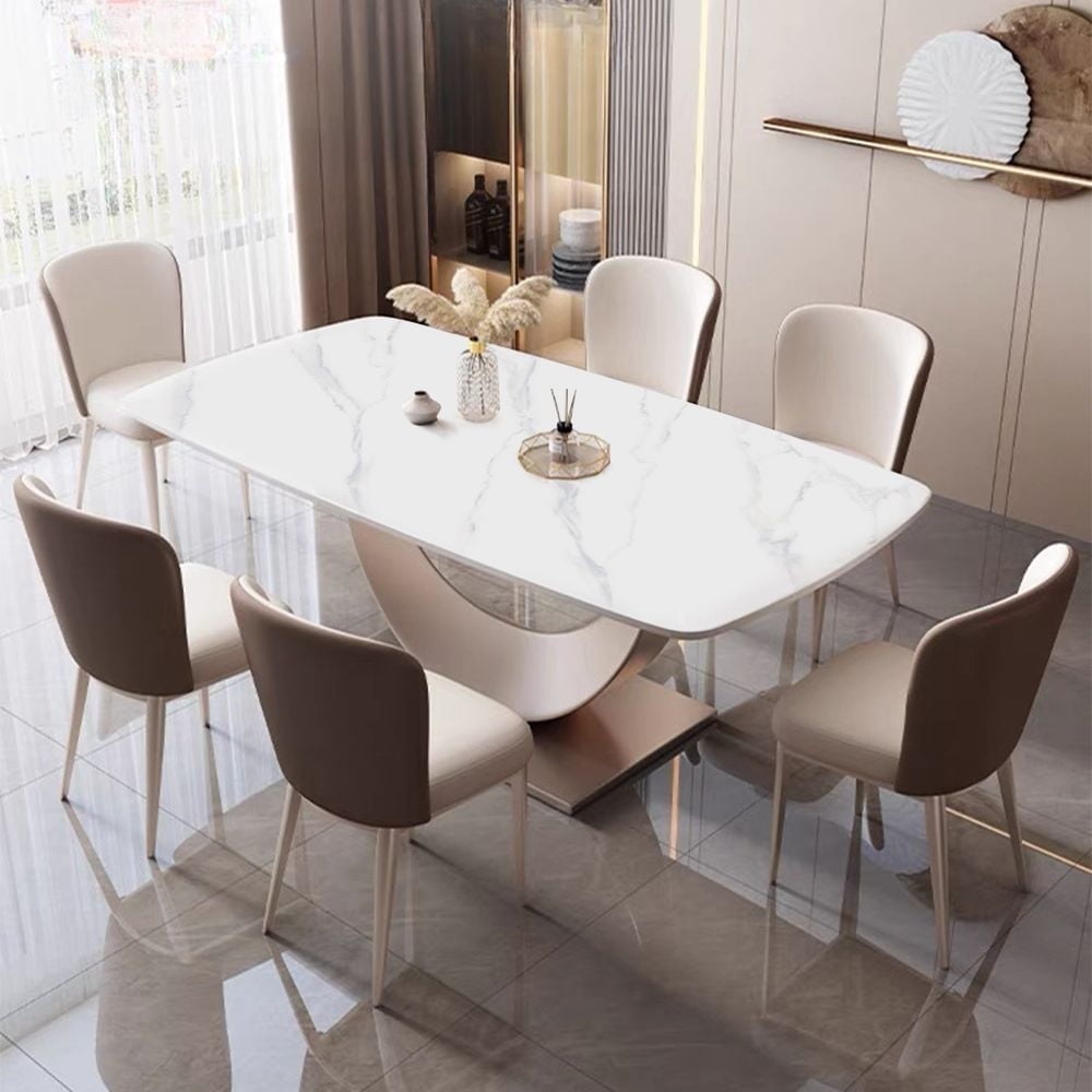 POVISON 71"Modern Luxe Dining Table for 6，Rectangular White Sintered ...