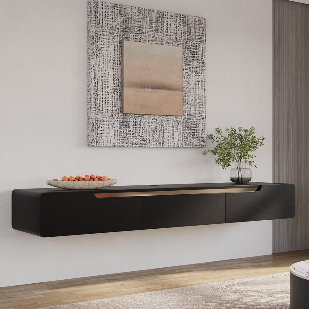 POVISON 78.74" Black Floating TV Stand,Modern Minimalist, Storage, MDF ...