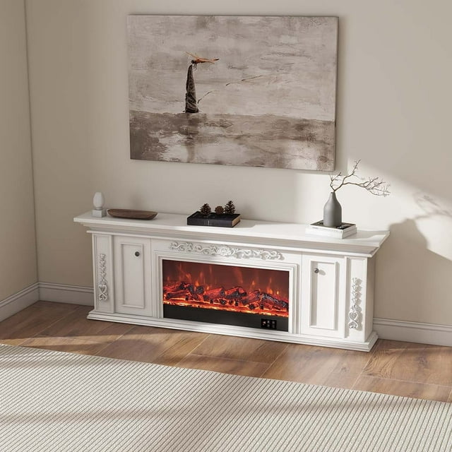 POVISON 78.74" Modern Electric Fireplace TV Stand with LED Flame ...