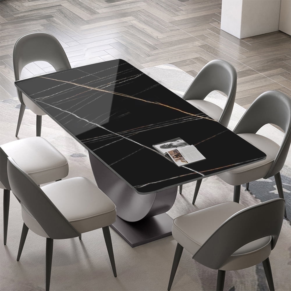 POVISON 79"Modern Minimalist Black Dining Table for 6-8，with ...