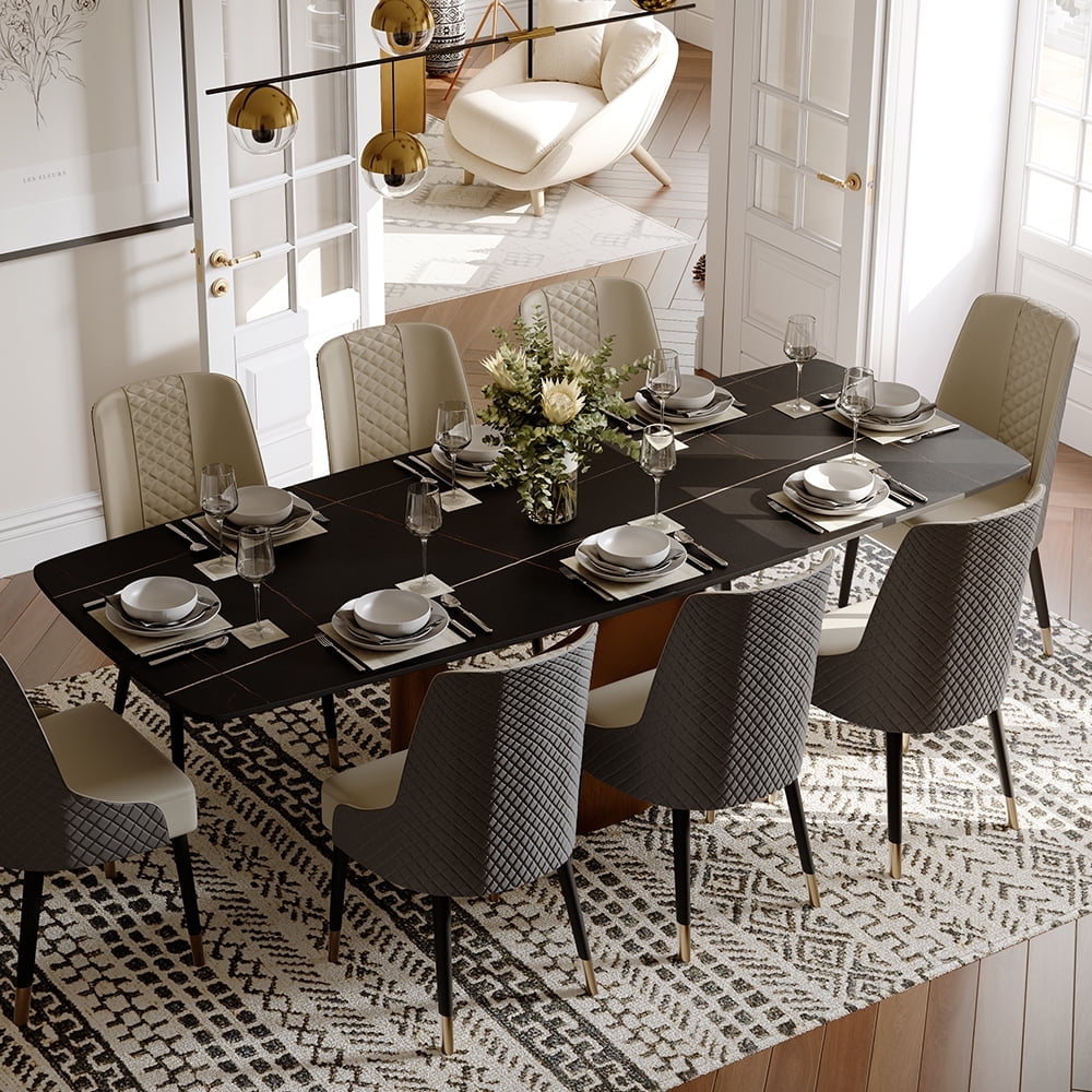 POVISON 9PCS Modern Minimalist Dining Table Sets, 94" Black Matte ...