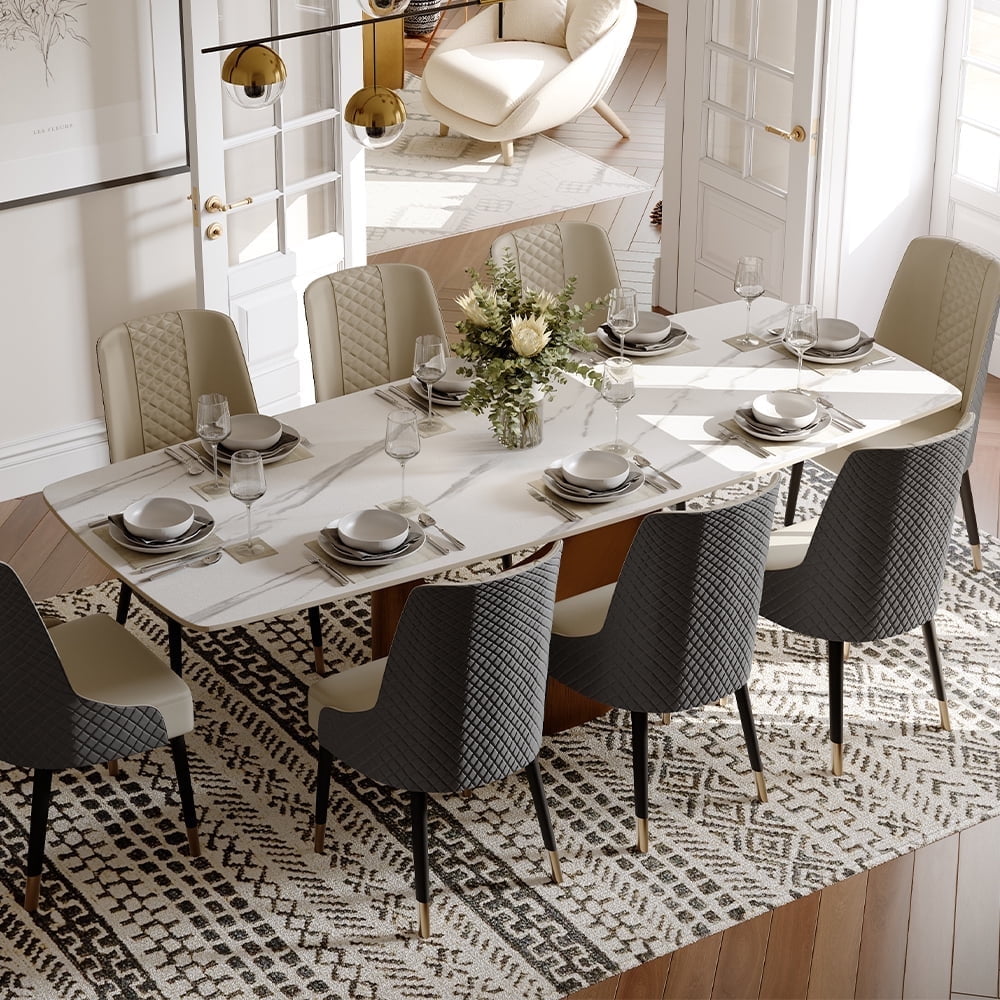 POVISON 9PCS Modern Minimalist Dining Table Sets, 94" White Matte ...