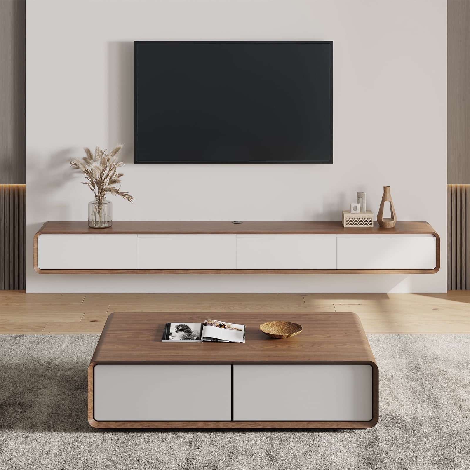 POVISON Floating TV Stand, Wall-Mounted Entertainment Center with 3 ...