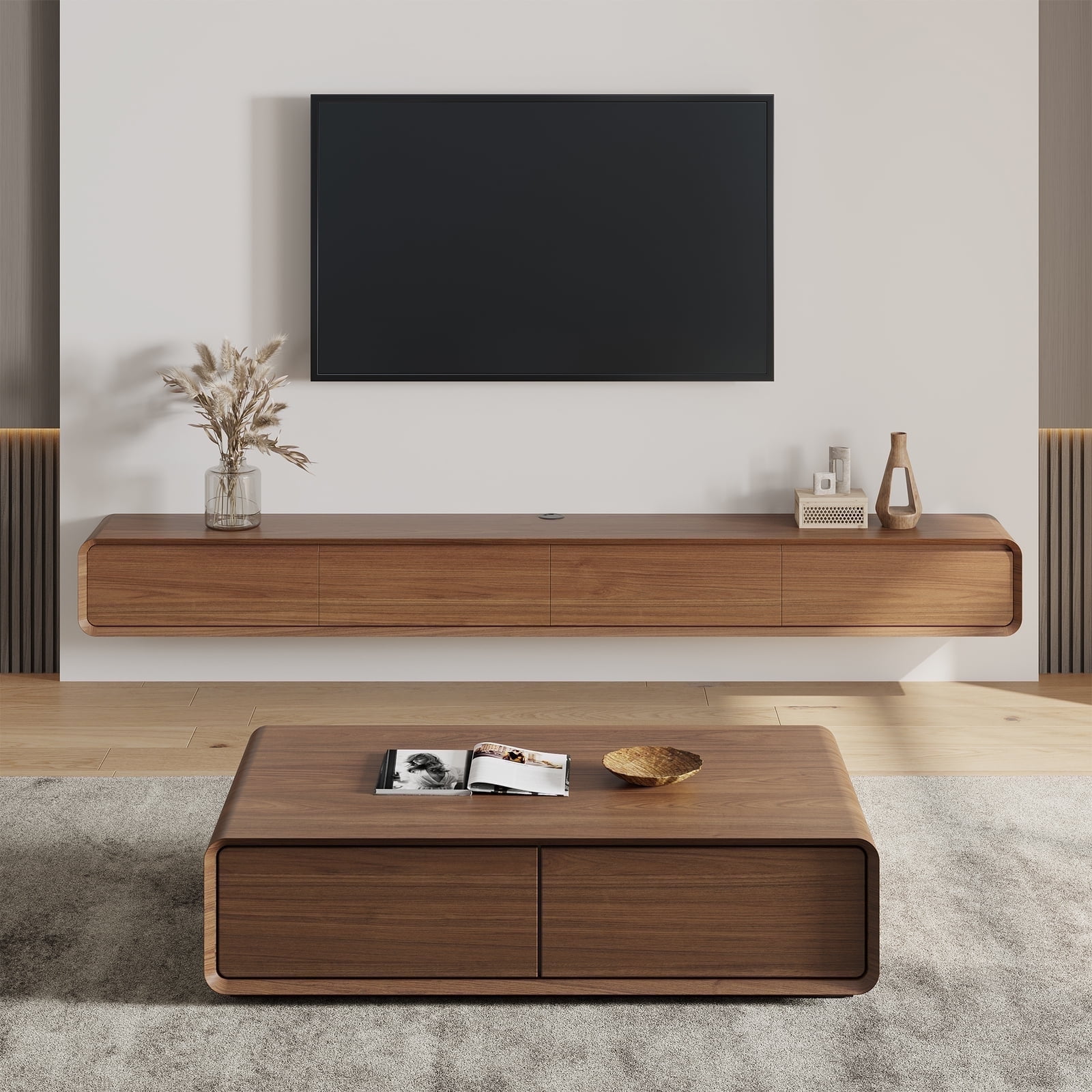 POVISON Minimalist Floating TV Stand, Modern Wall-Mounted Entertainment ...