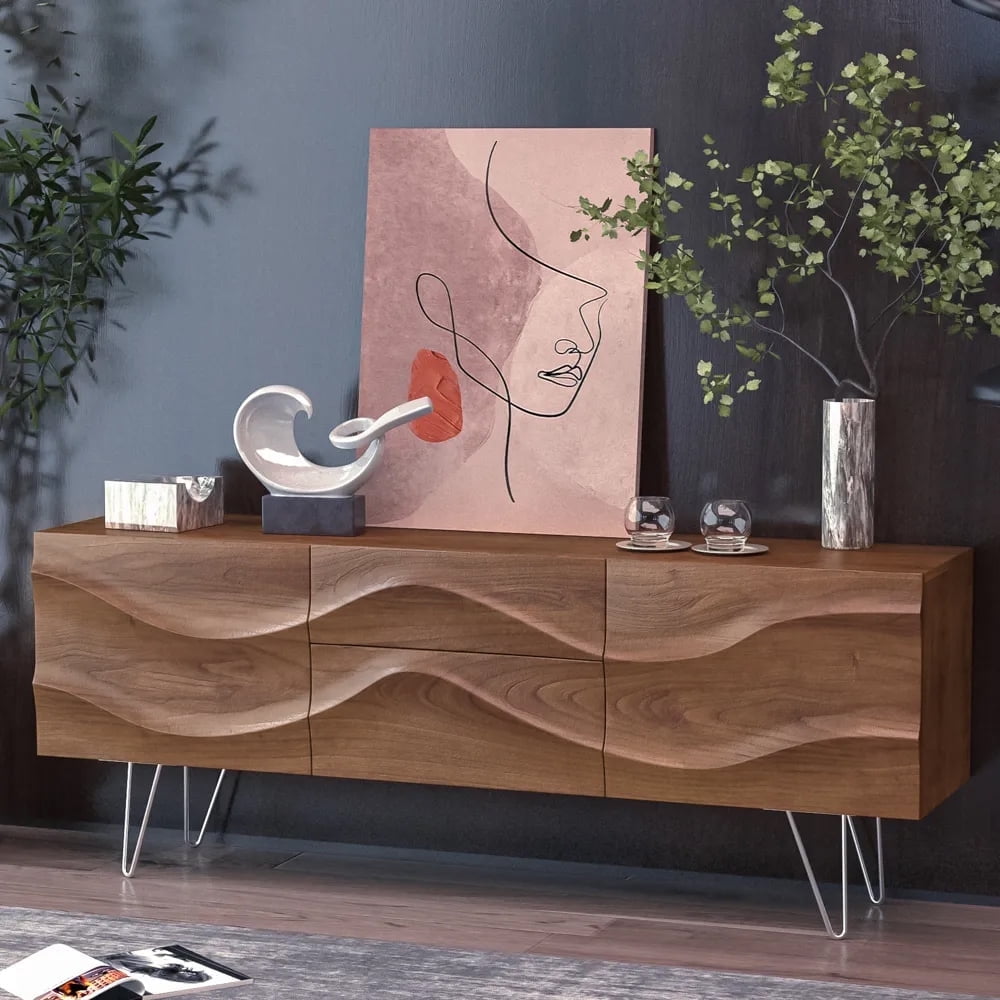 POVISON Modern TV Stand, Mid-Century TV Bench with Drawers, Cabinets ...