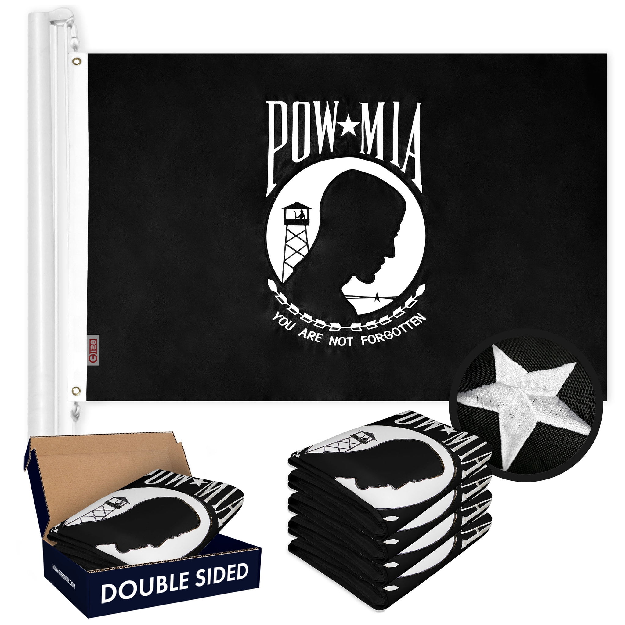 POW MIA Flag 3x5FT 5-Pack Double-sided Embroidered Polyester By G128 ...