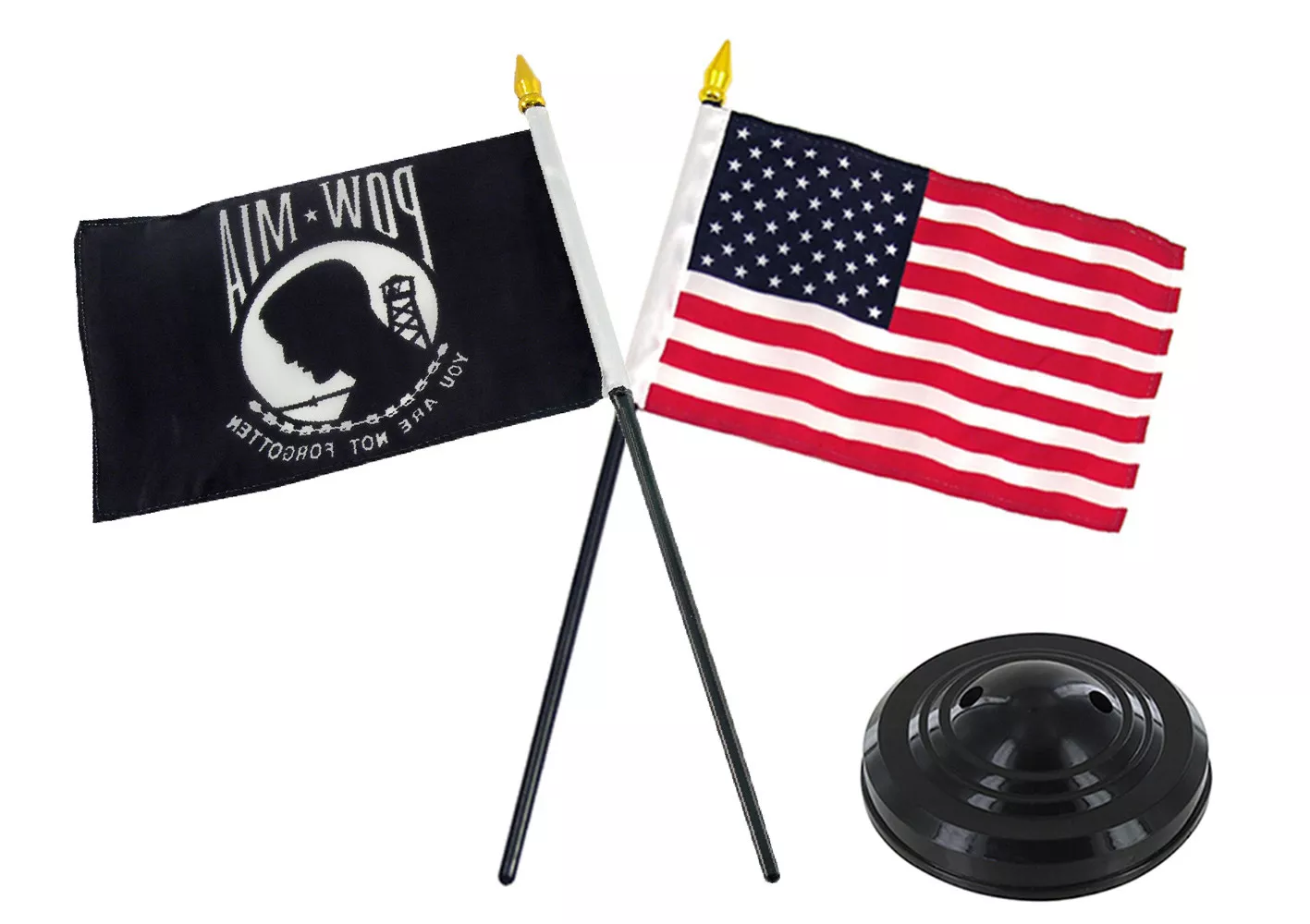 POW MIA Prisoner of War & A American Flag 4"x6" Desk Set Black Base ...